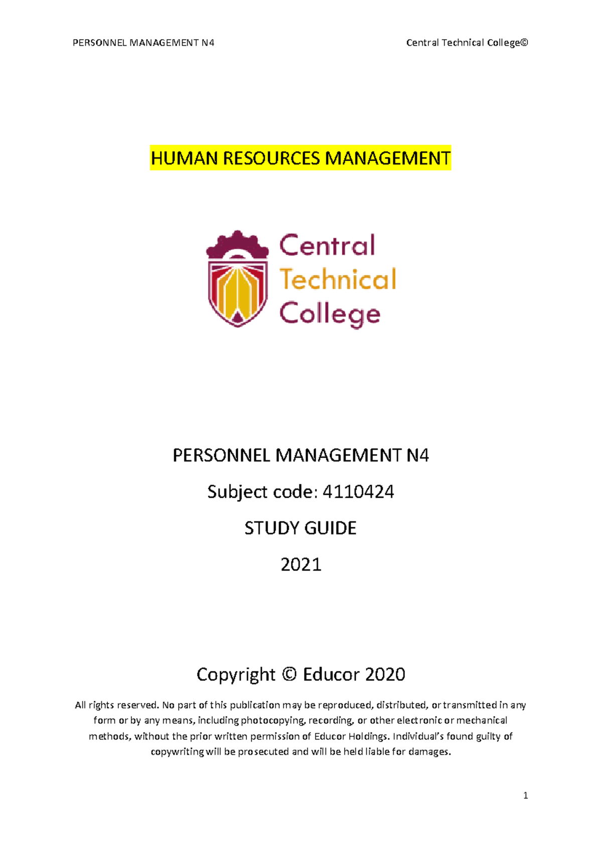 Personnel Management N4 Study Guide - CTC Insights and Resources - Studocu