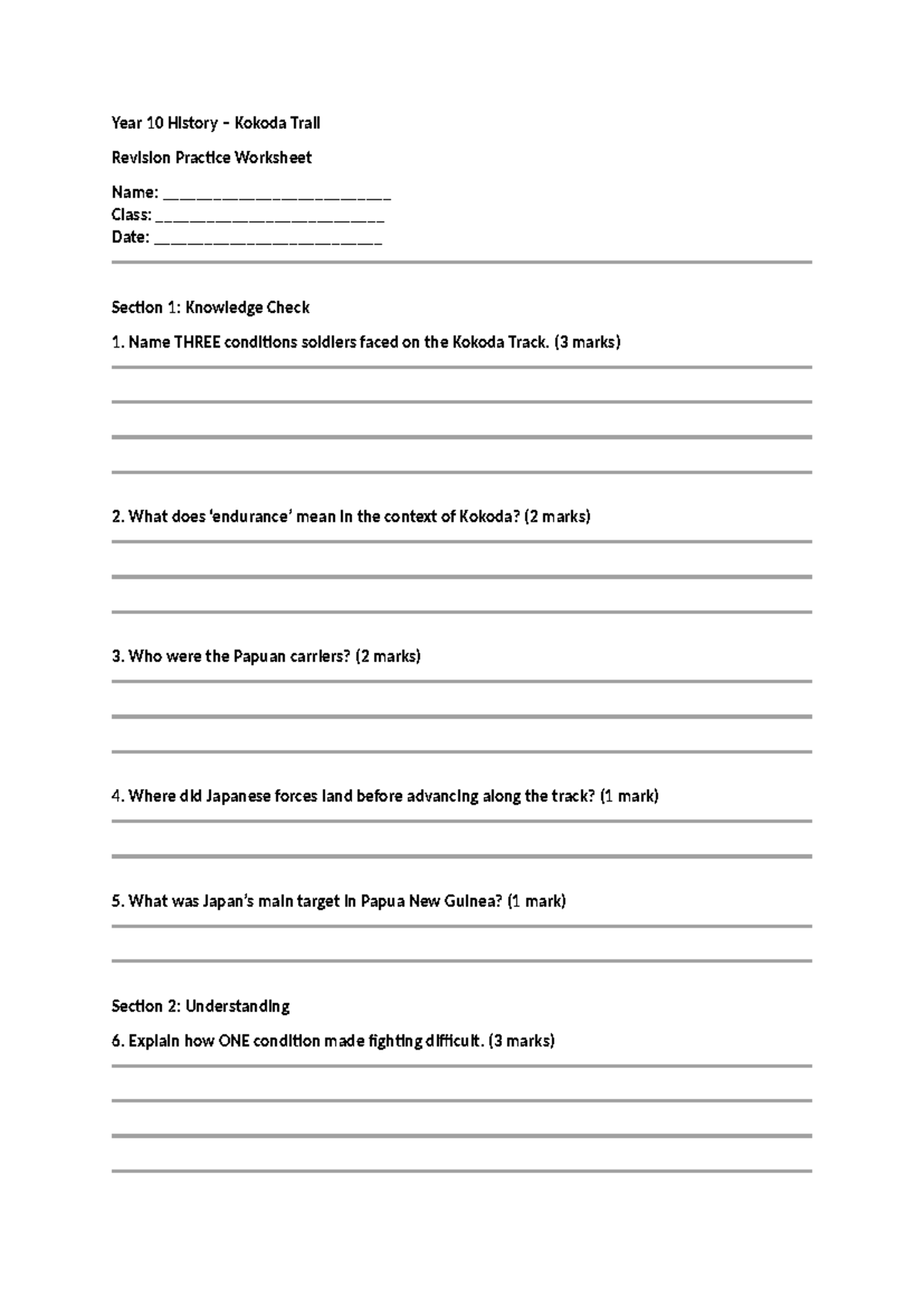 Year 10 History CAT 2: Kokoda Trail Revision Questions - Studocu