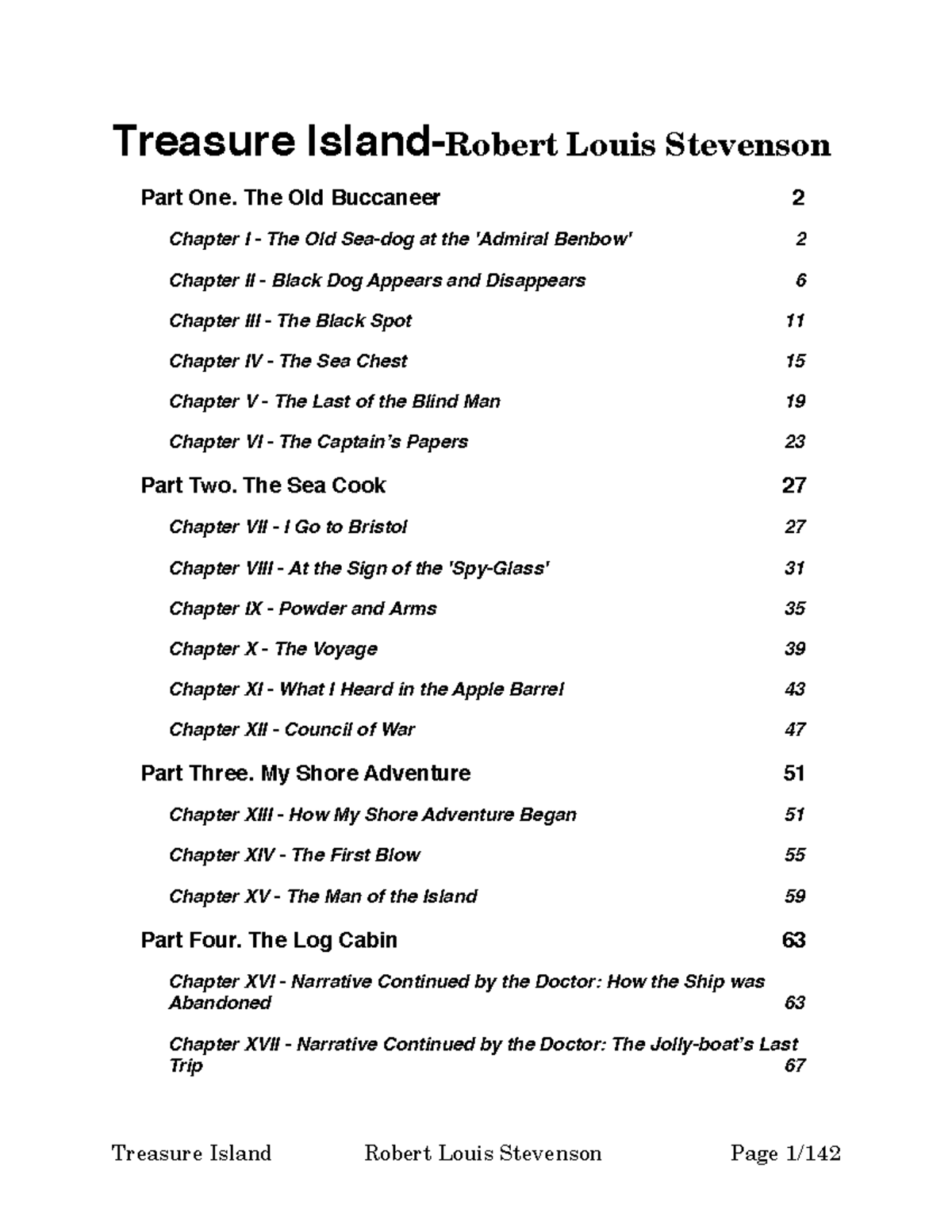 Treasure Island (Part One): The Old Buccaneer - Chapters 1-6 - Studocu