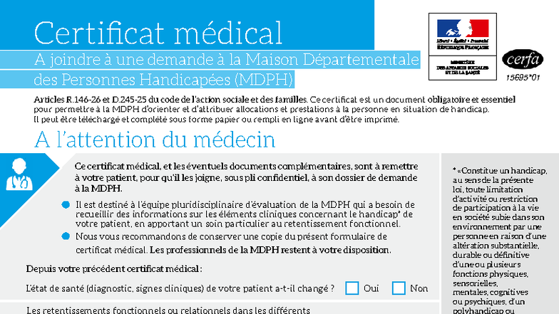 Certificat Médical pour Demande à la MDPH - E1 - Studocu