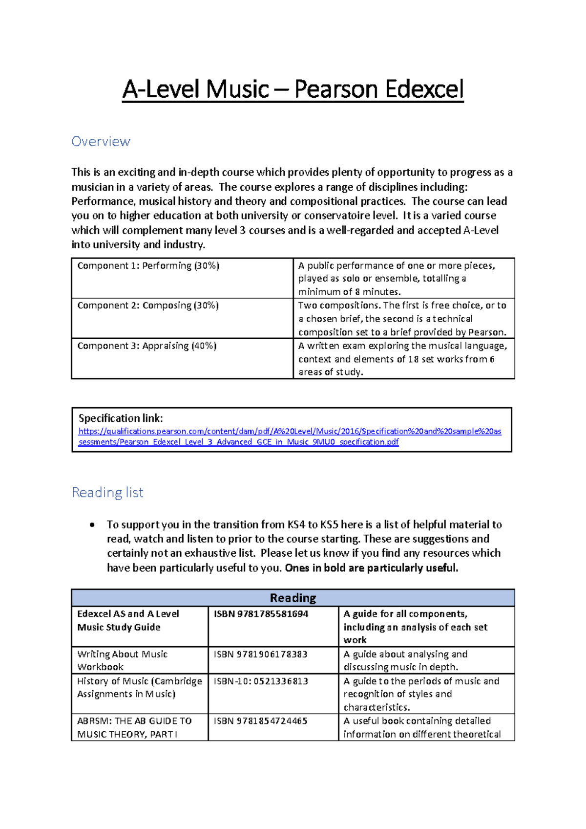 A-Level Music 3 Pearson Edexcel - Comprehensive Course Notes - Studocu