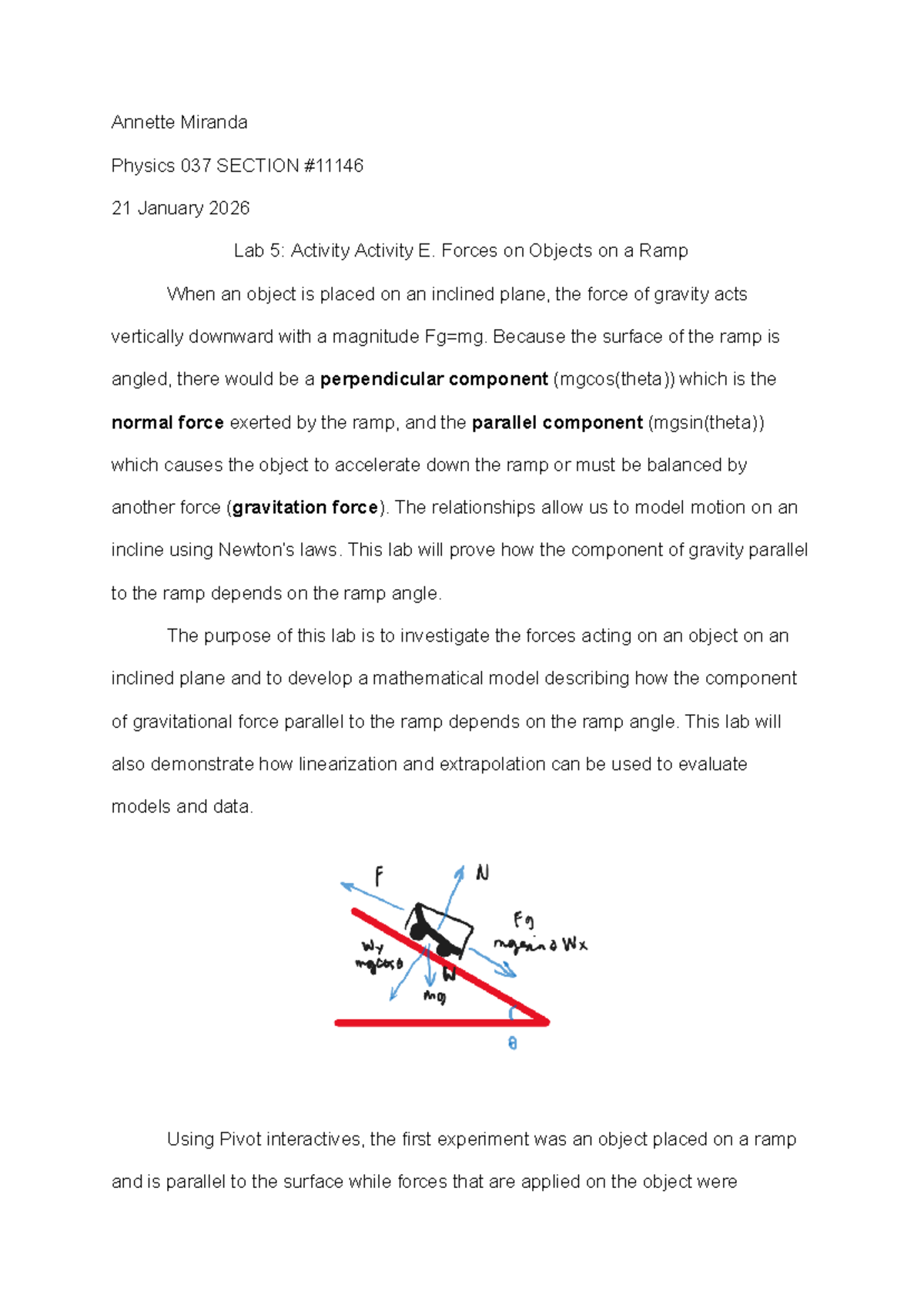 Lab 5: Forces on Objects on a Ramp - Physics 037 Section 21 - Studocu