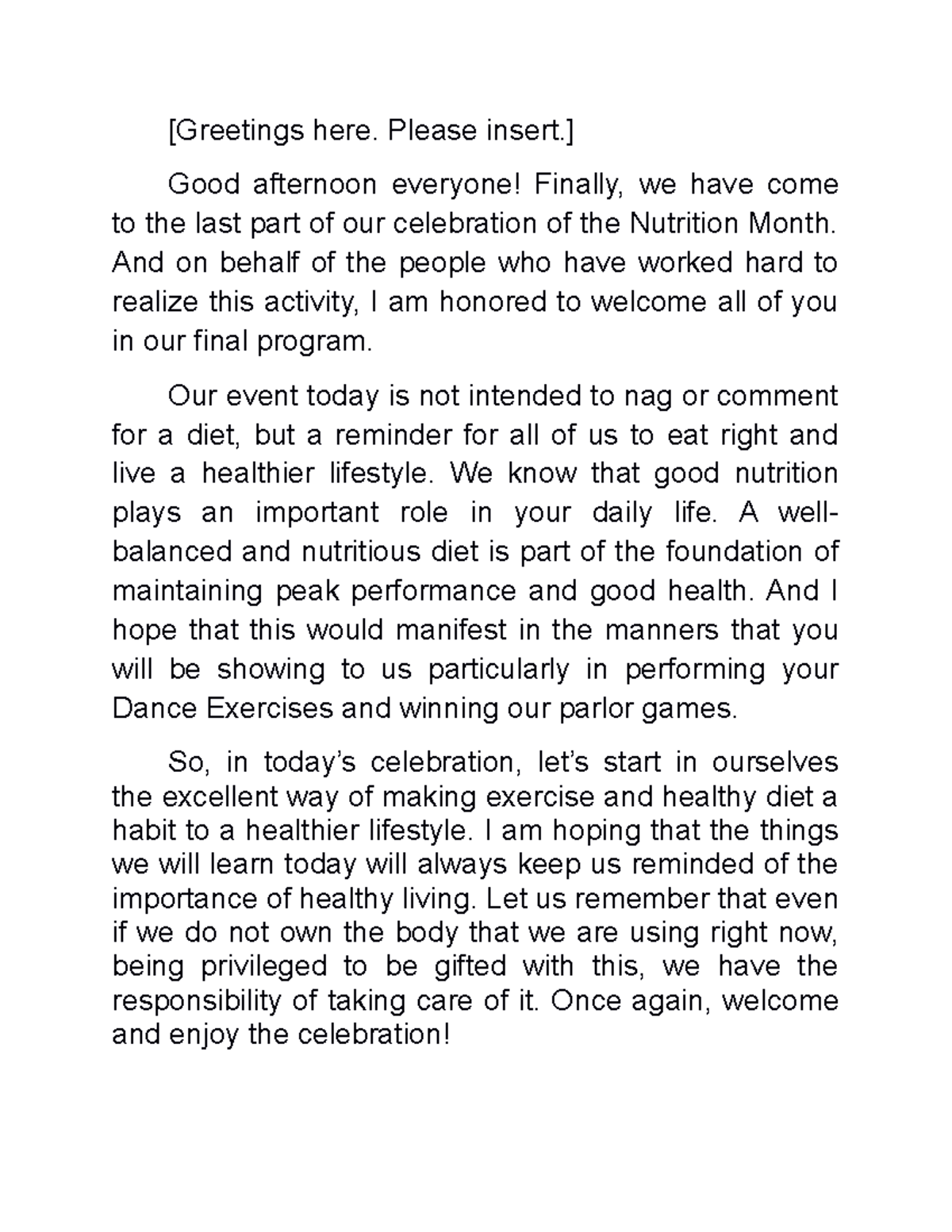 Final Remarks for Nutrition Month Celebration 2023 - Studocu