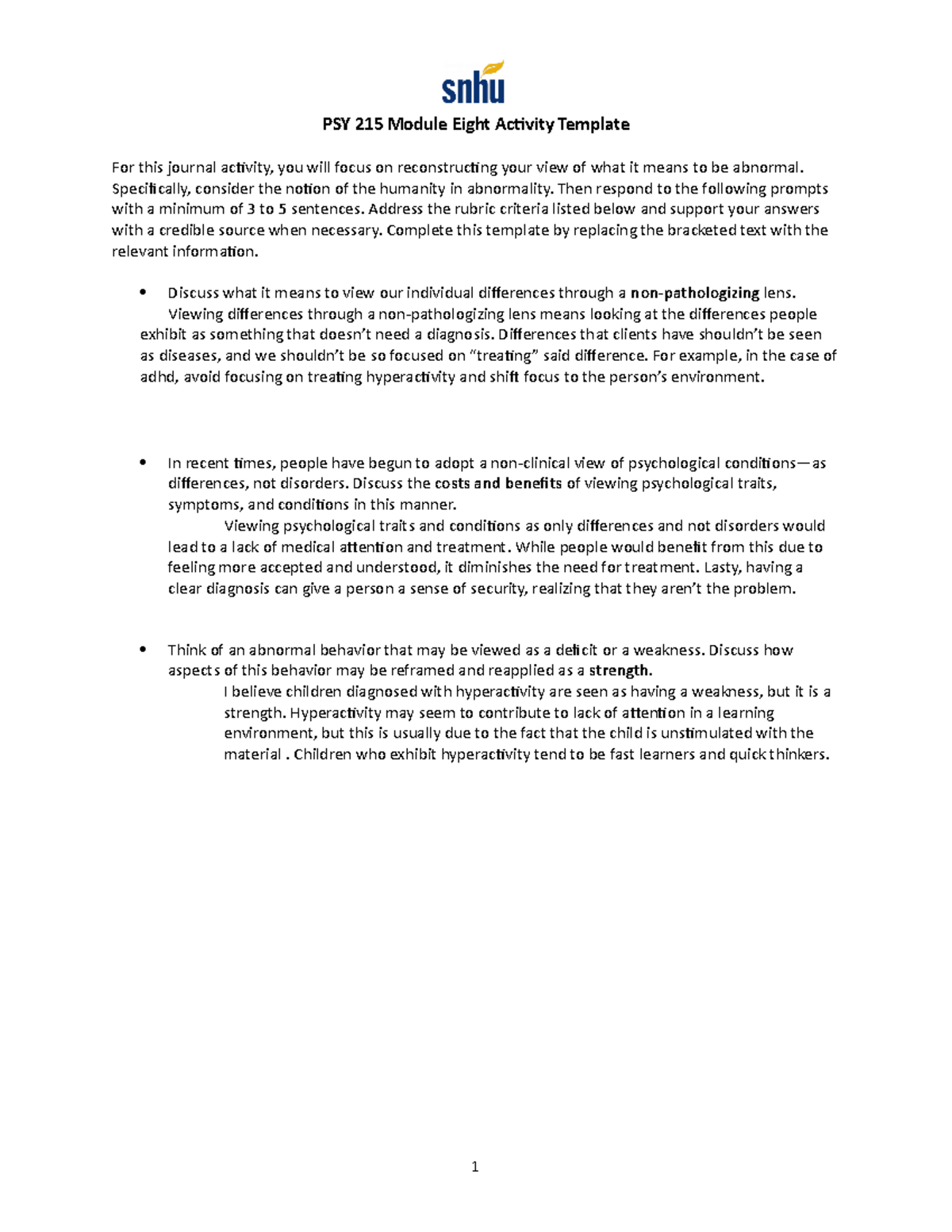 Mod 8 Project 2 PSY 215 - PSY 215 Module Eight Activity Template For ...