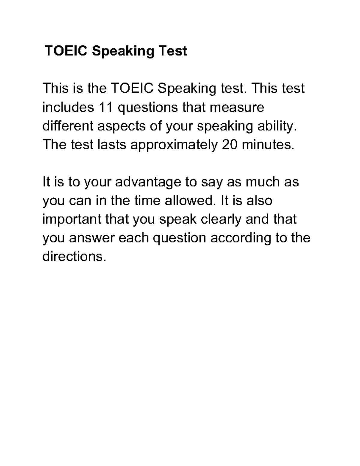 TOEIC Speaking Test Strategies and Practice Guide - Studocu