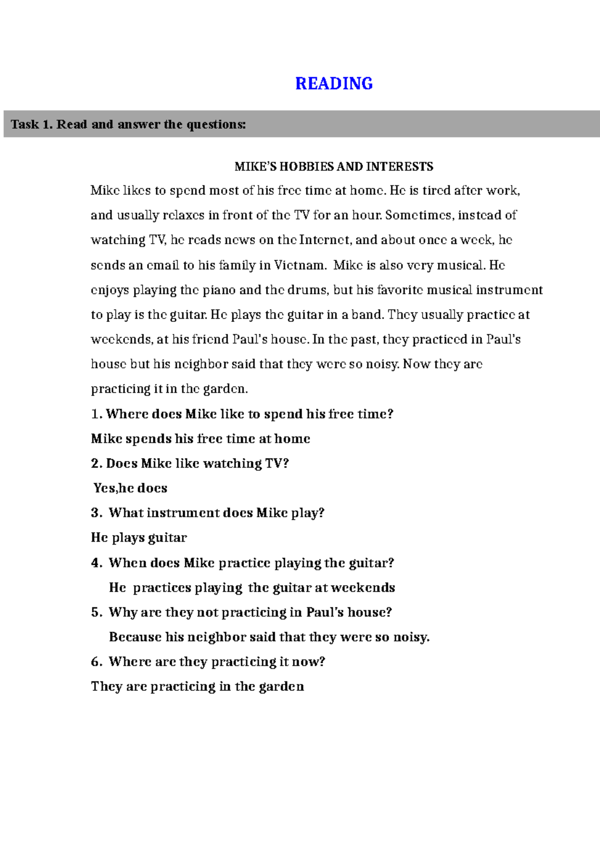 Reading Unit 1: Hobbies and Interests - Achievers Tasks - Studocu