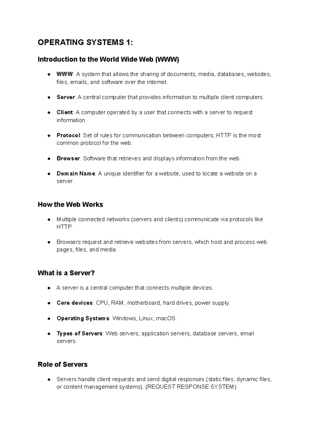 OPERATING SYSTEMS 1: Web Systems Overview and Key Concepts - Studocu