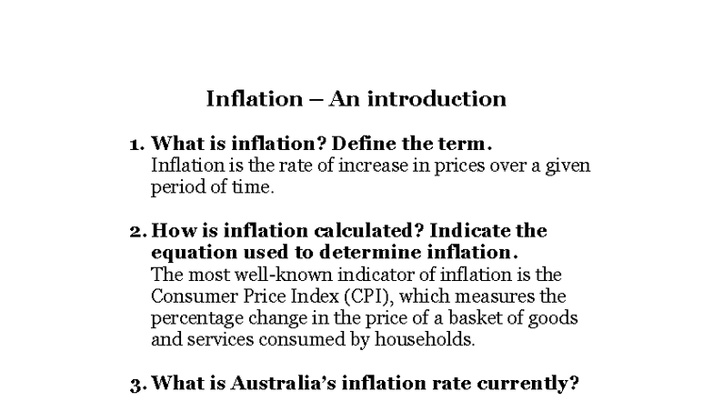 Inflation 101: Understanding Rates, Calculation, and Impacts - Studocu