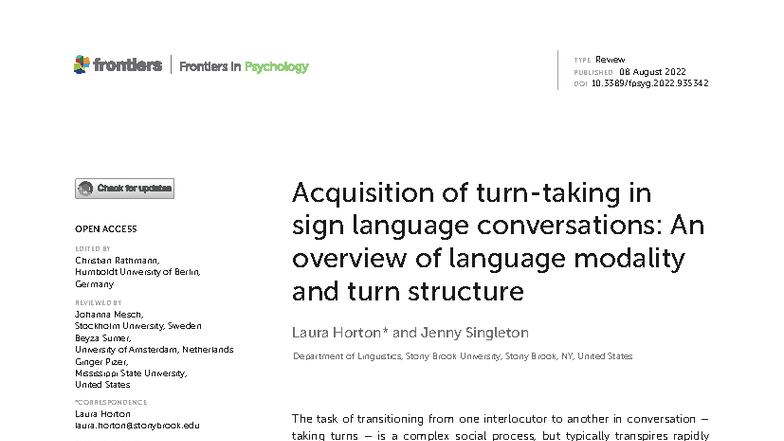 Acquisition of Turn Structure in Sign Language Conversations: A Review ...
