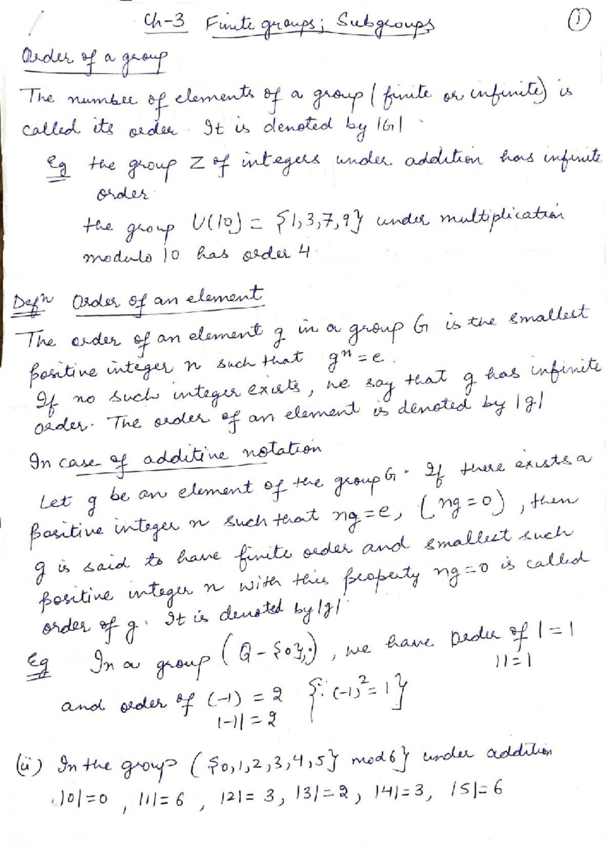 Chapter 3 Notes: Finite Subgroups and Group Order Analysis - Studocu