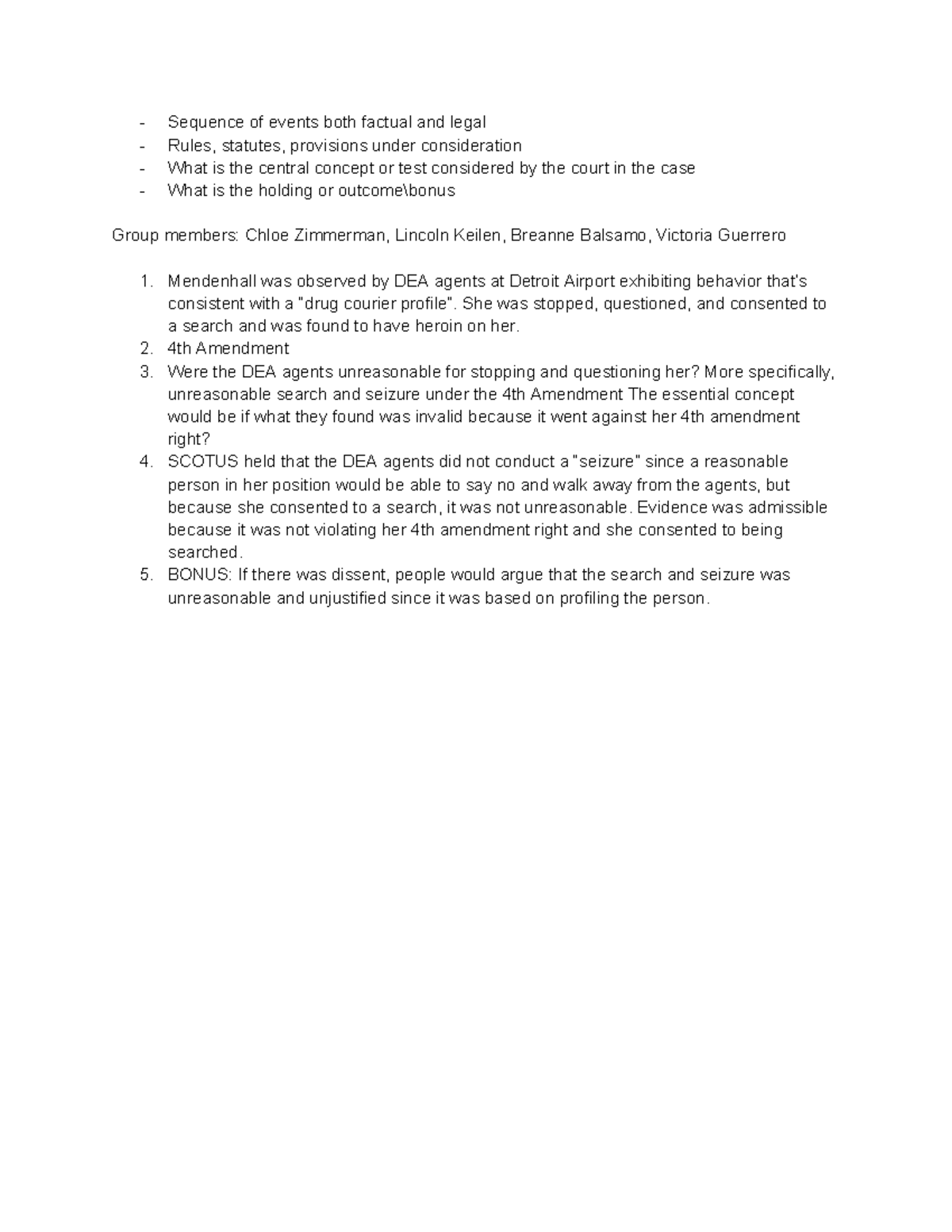 CJ 275 In-Class Assignment: US v. Mendenhall & 4th Amendment Analysis ...