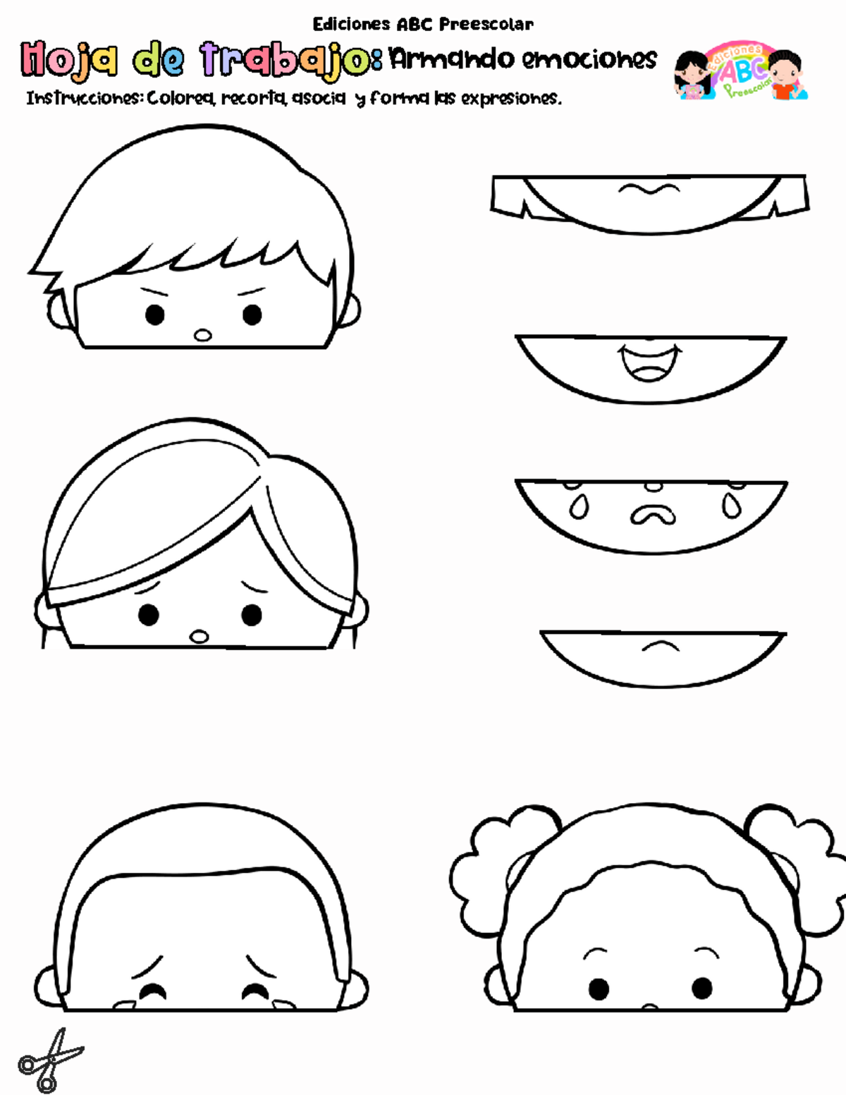 Hoja de trabajo recortable Armando Emociones - Español - HH oo jj aa dd ...