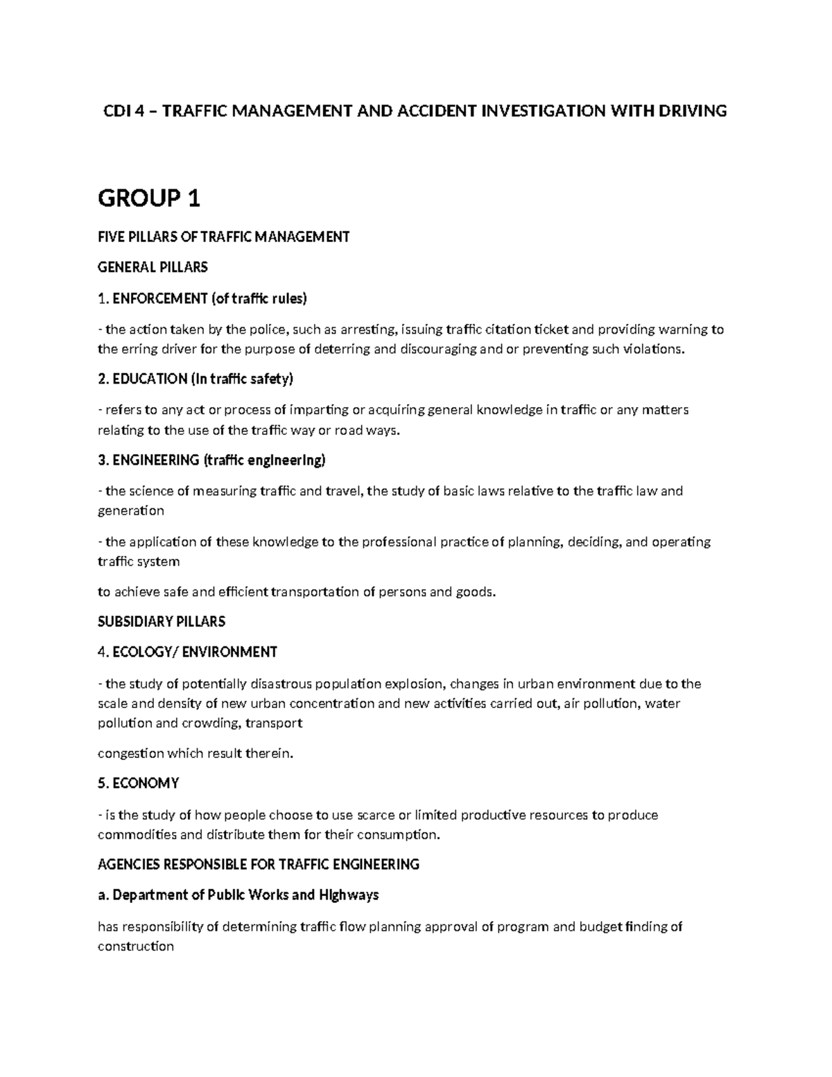 CDI 4 Traffic Management & Accident Investigation: Key Concepts and ...