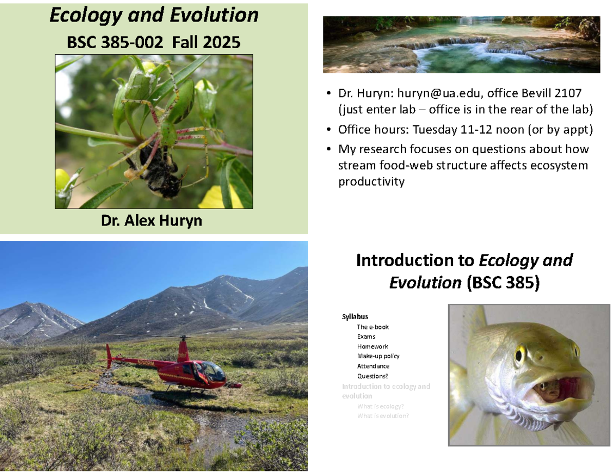 Introduction to Ecology and Evolution Syllabus (BSC 385) Fall 2025 ...