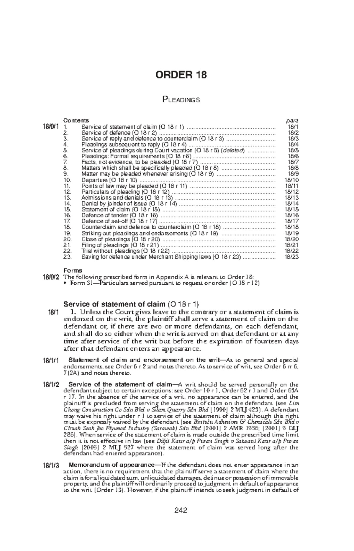 Order 18: Comprehensive Guide to Pleadings and Service Rules - Studocu
