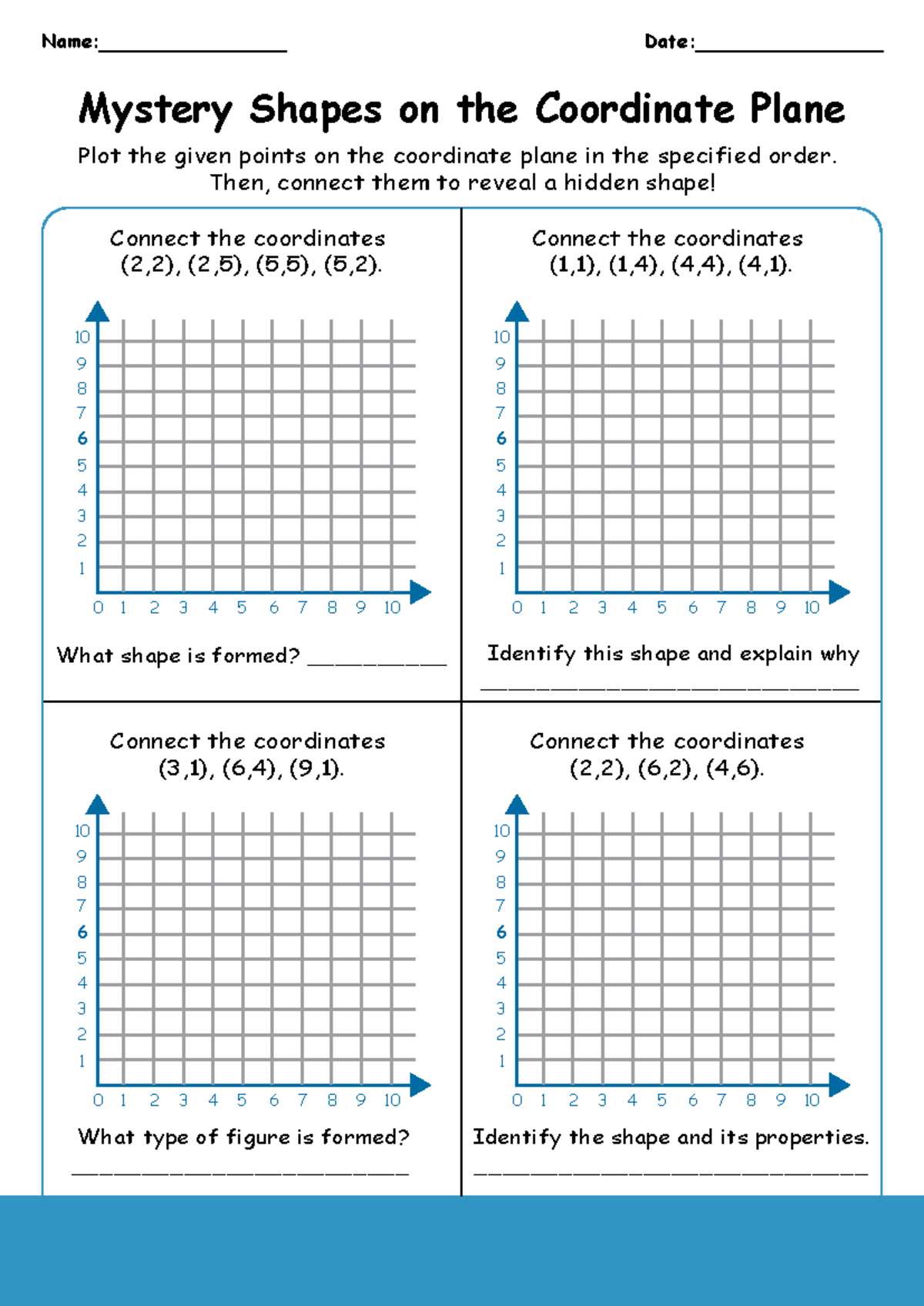 Mystery Shapes on the Coordinate Plane - 5th Grade Worksheet - Name ...