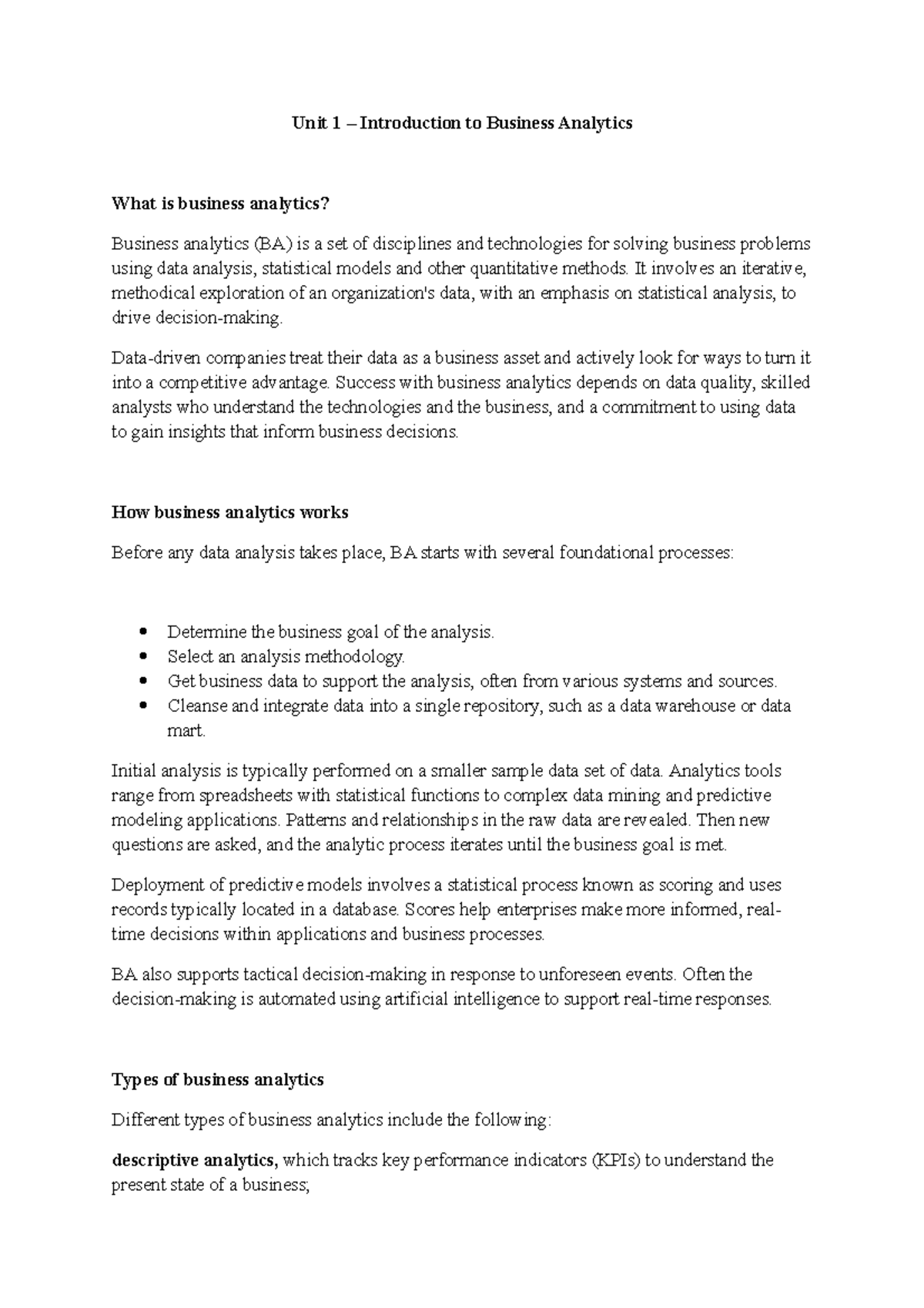 Business Analytics Overview - BA4206 - Study Material at Anna University - Studocu