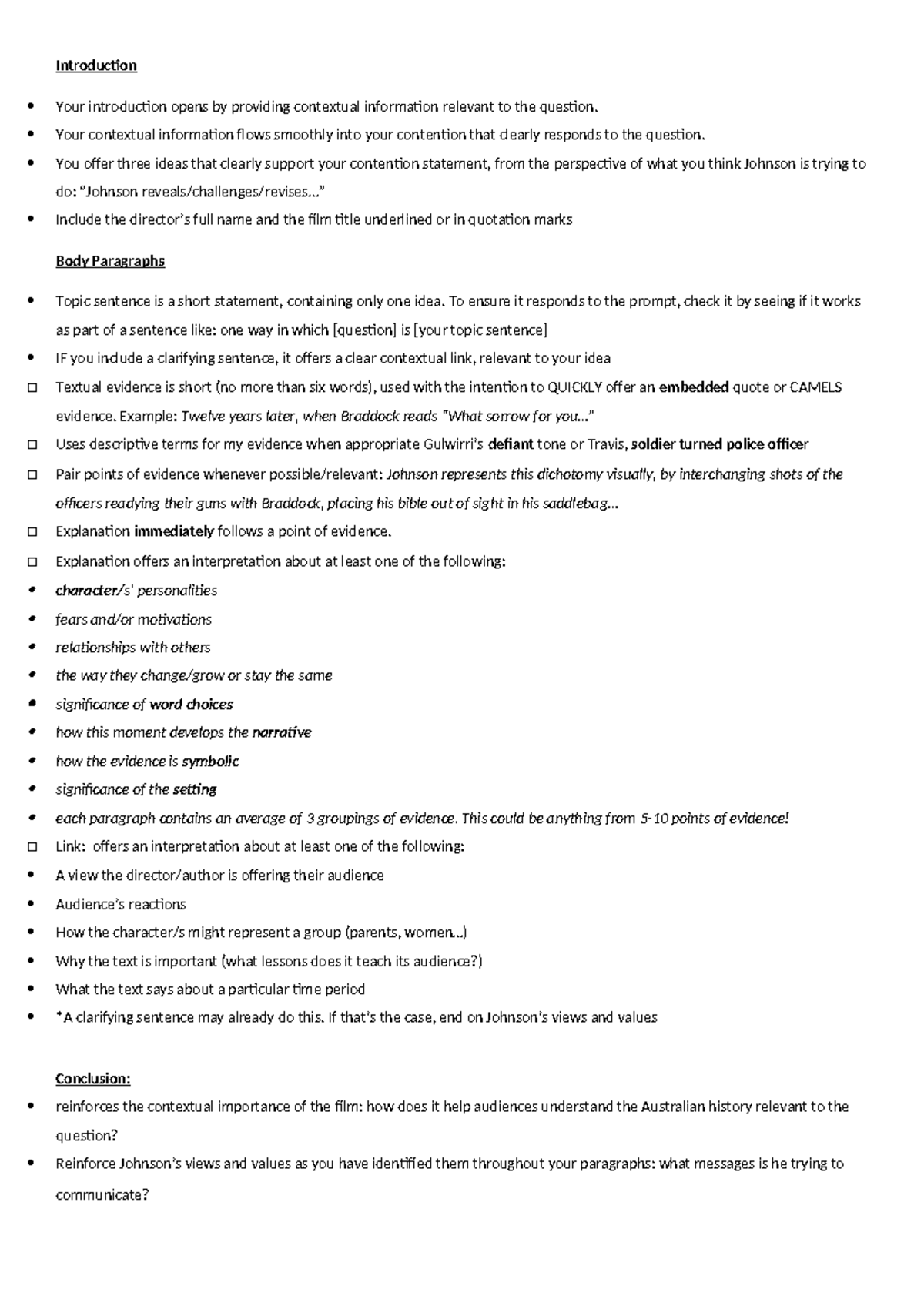 TEEL Checklist for Senior Essay Writing - Studocu