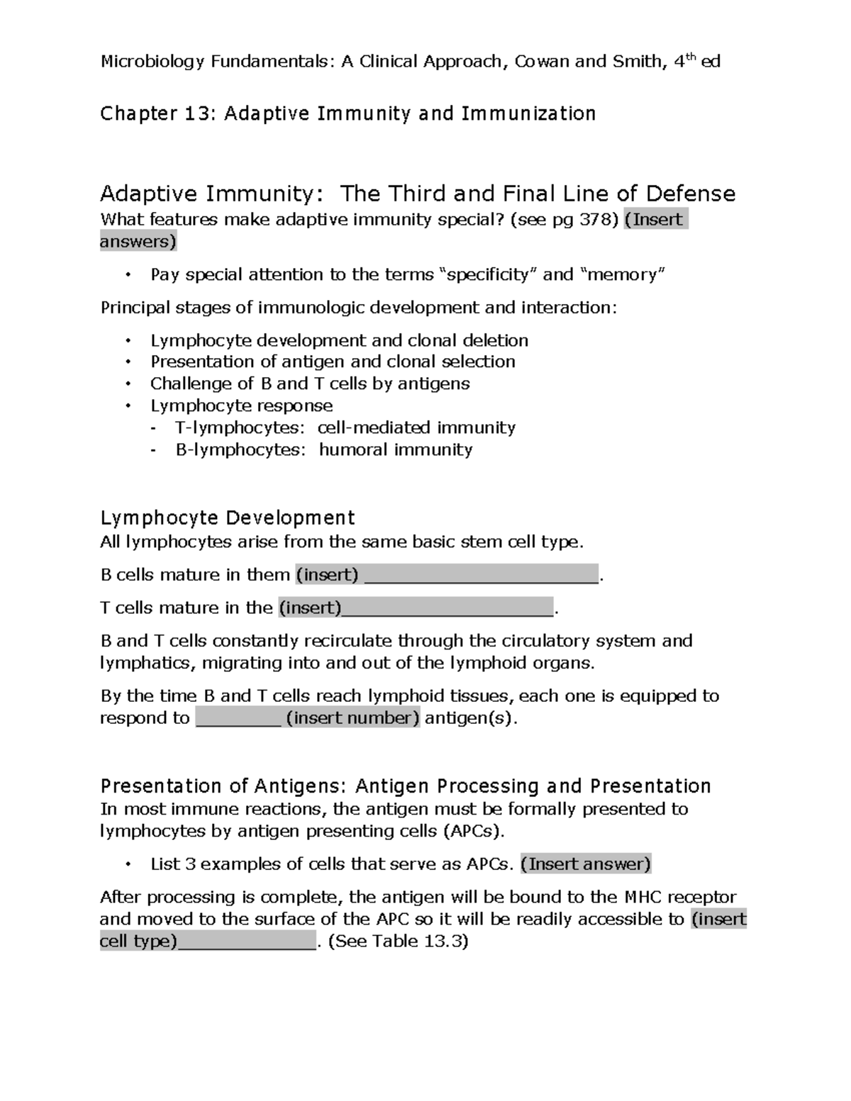 Chapter 13 Lecture Outline - Chapter 13: Adaptive Immunity and Immunization Adaptive Immunity ...