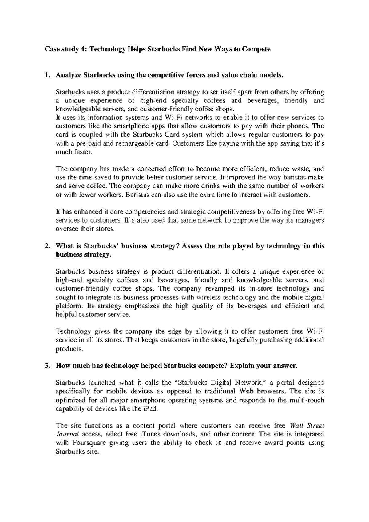 [Solution] Case Study A4: Technology's Impact on Starbucks ...
