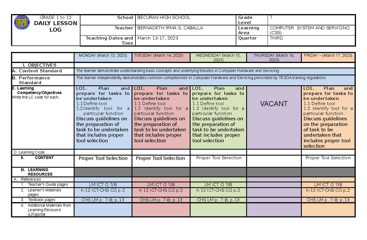 DLL ICT 7 Q3 WEEK 3 - DAILY LESSON LOG ON COMPUTER SYSTEMS - Studocu