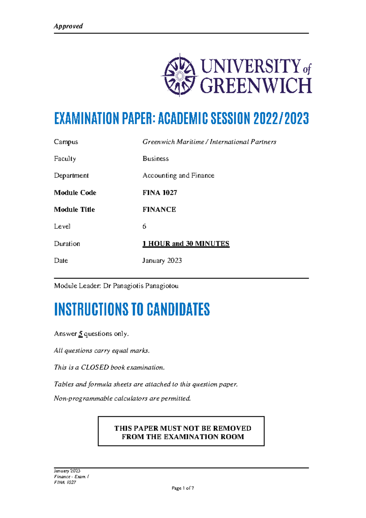 January 2023 FINA 1027 Finance Exam: Key Questions and Answers - Studocu