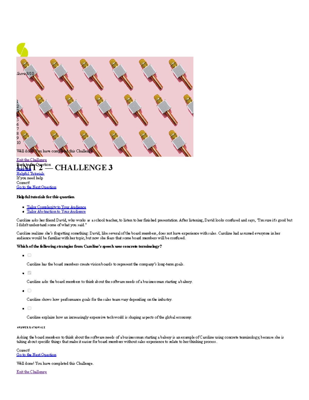 Public Speaking Challenge 3 7 - UNIT 2 — CHALLENGE 3 Score 8/ 1 2 3 4 5 ...