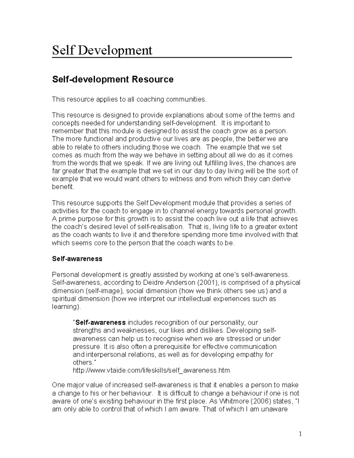 Self Development Resource for Coaches - Mar 07 - Studocu