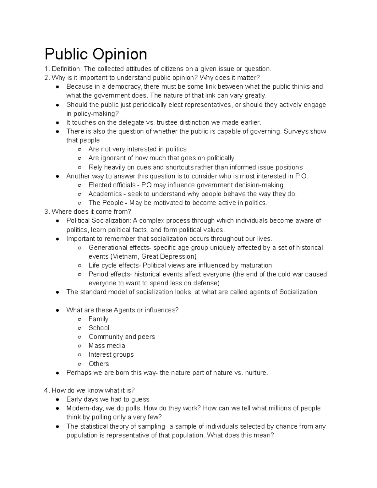 Polic 2051 Exam 2 - Comprehensive Notes on Public Opinion and Elections ...