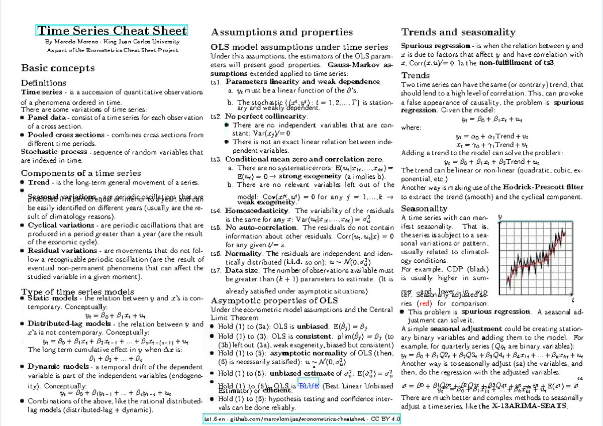 Time Series Analysis Cheat Sheet for Econometrics (Econo 101) - Studocu