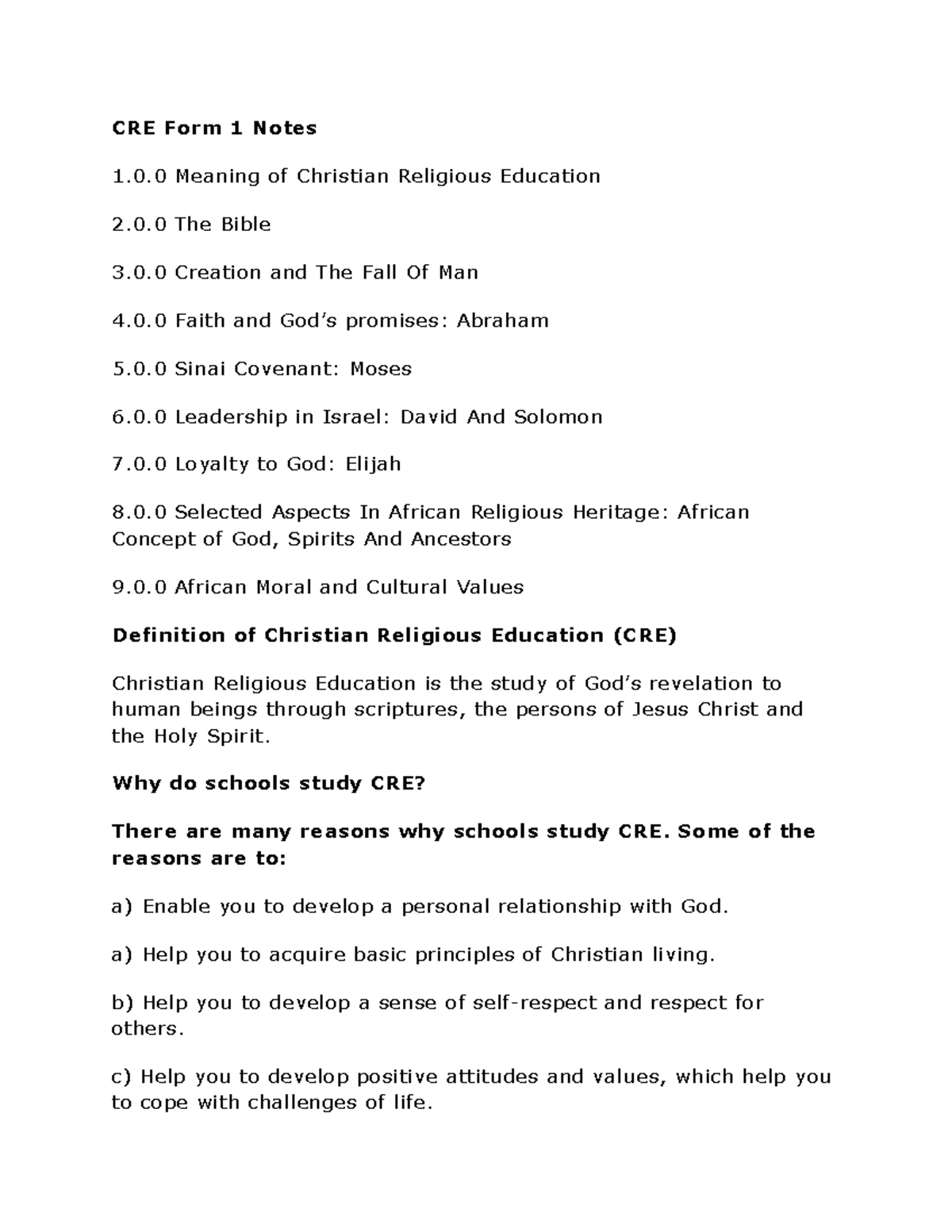 CRE Form 1 Notes: Understanding Christian Religious Education Concepts ...