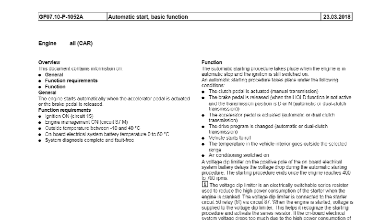 Start-Stop Function Overview for Mercedes Benz (CAR) - Studocu