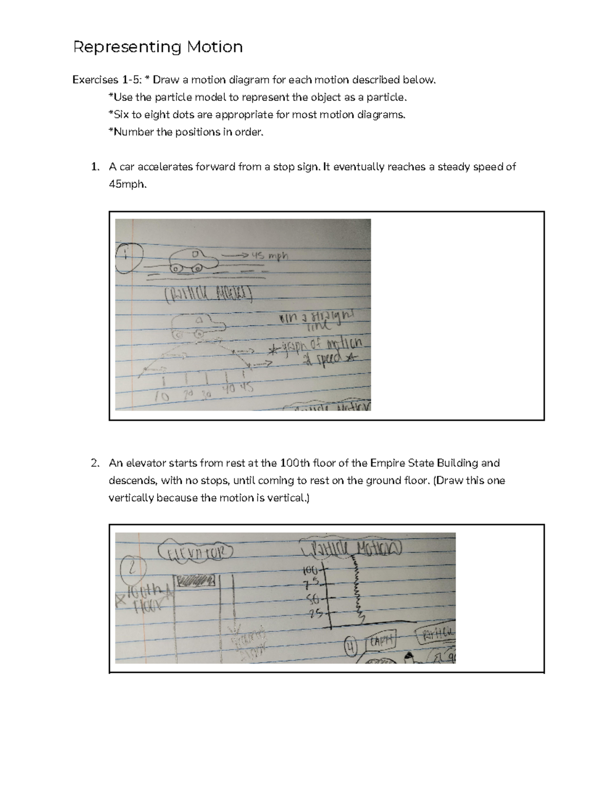 Motion Diagrams Exercises for Physics 101: Representing Motion - Studocu