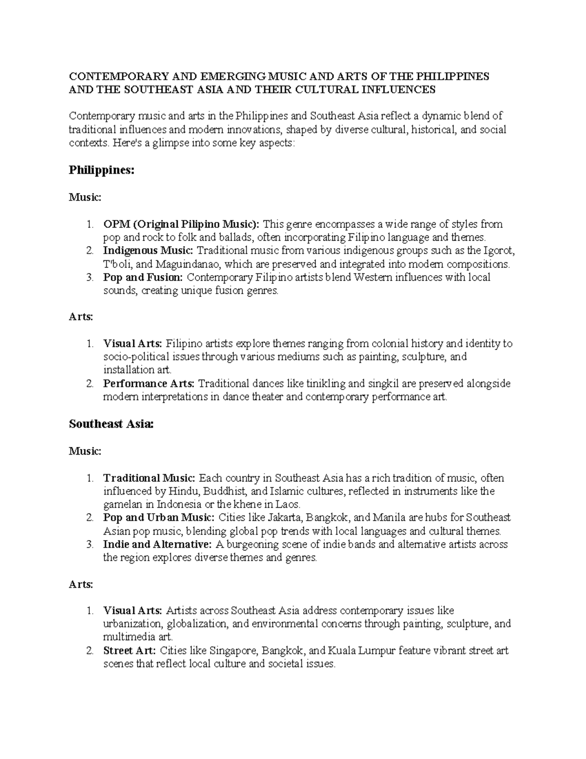 Contemporary & Emerging Music & Arts of PH & SE Asia: Cultural Fusion ...