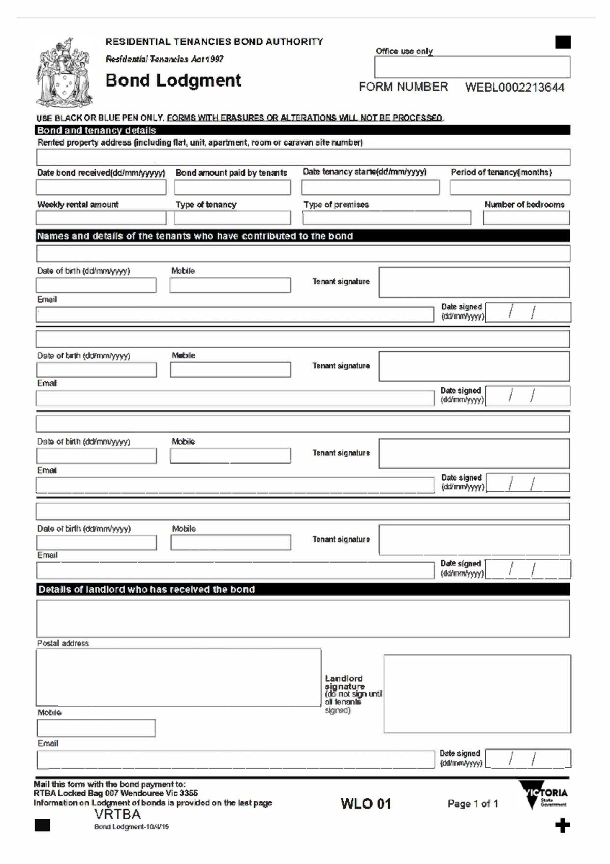 Cpprep 4122 - Bond lodgement form vic - RESIDE一䤀TIAL TENANCIES BOND ...