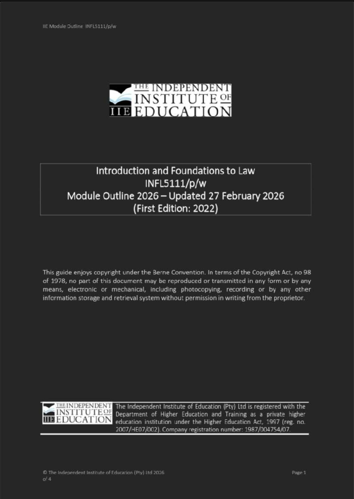 IIE Module Outline: Introduction to South African Law (2026) - Studocu