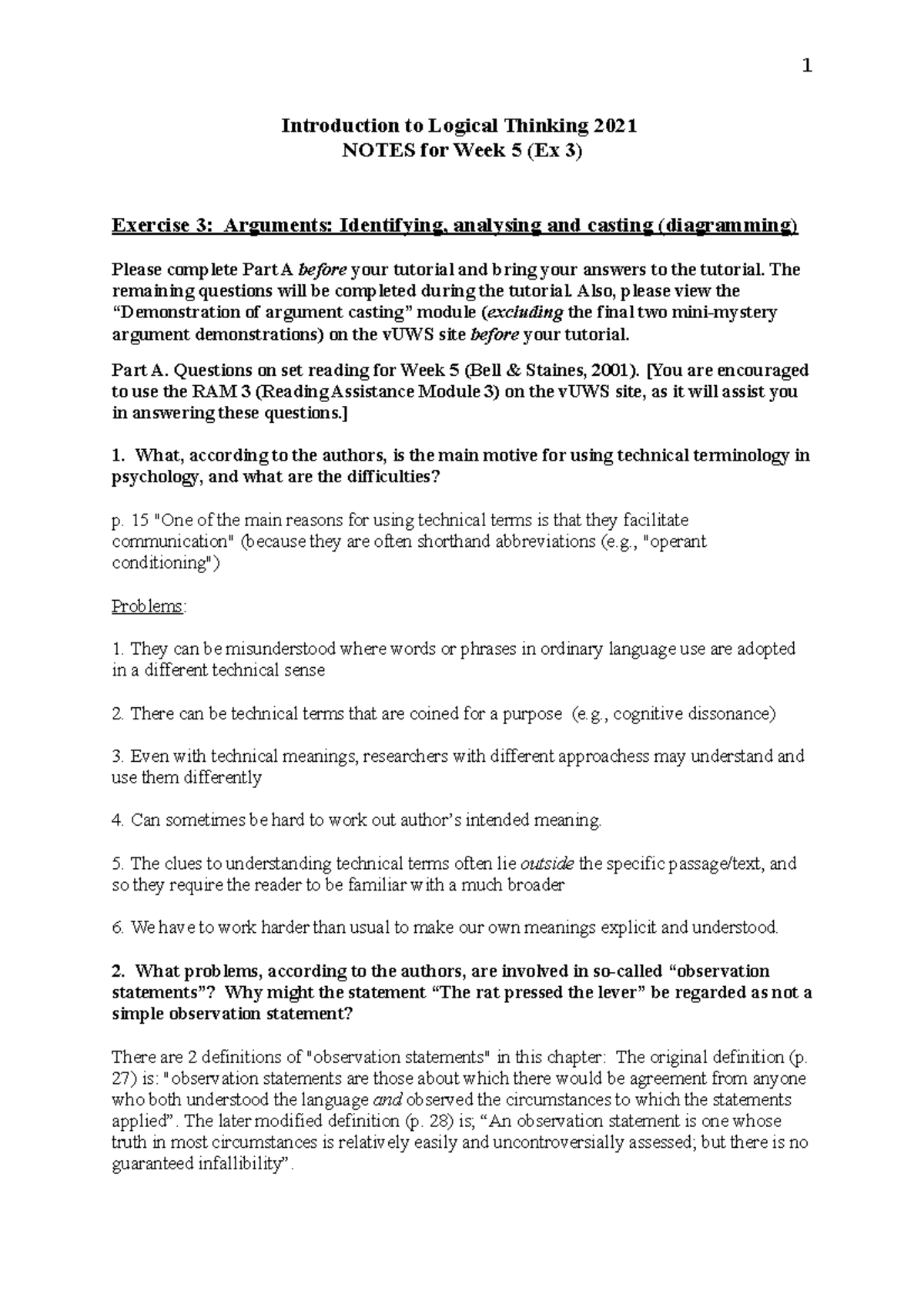 Week5tute Notes 101189 Introduction To Logical Thinking 2021 Notes For Week 5 Ex 3 Exercise