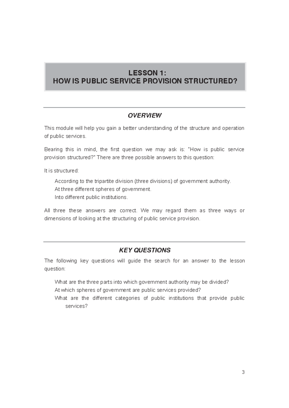 Lesson 1 How is the Public Service provisions structured - LESSON 1 ...