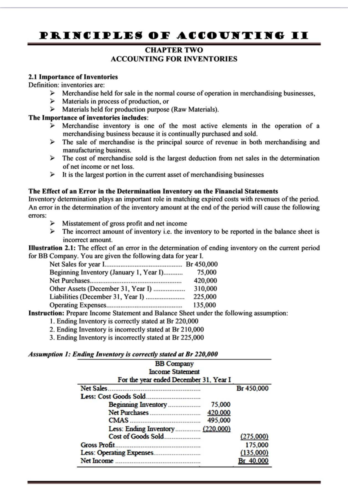 PRINCIPLES OF ACCOUNTING II: CHAPTER 2 - ACCOUNTING FOR INVENTORIES ...