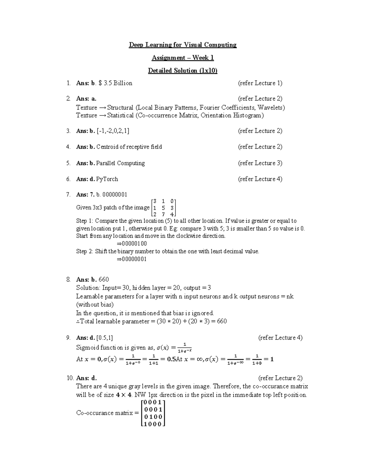 DLVC Assignment 1 Detailed Solutions for Week 1 Tasks - Studocu