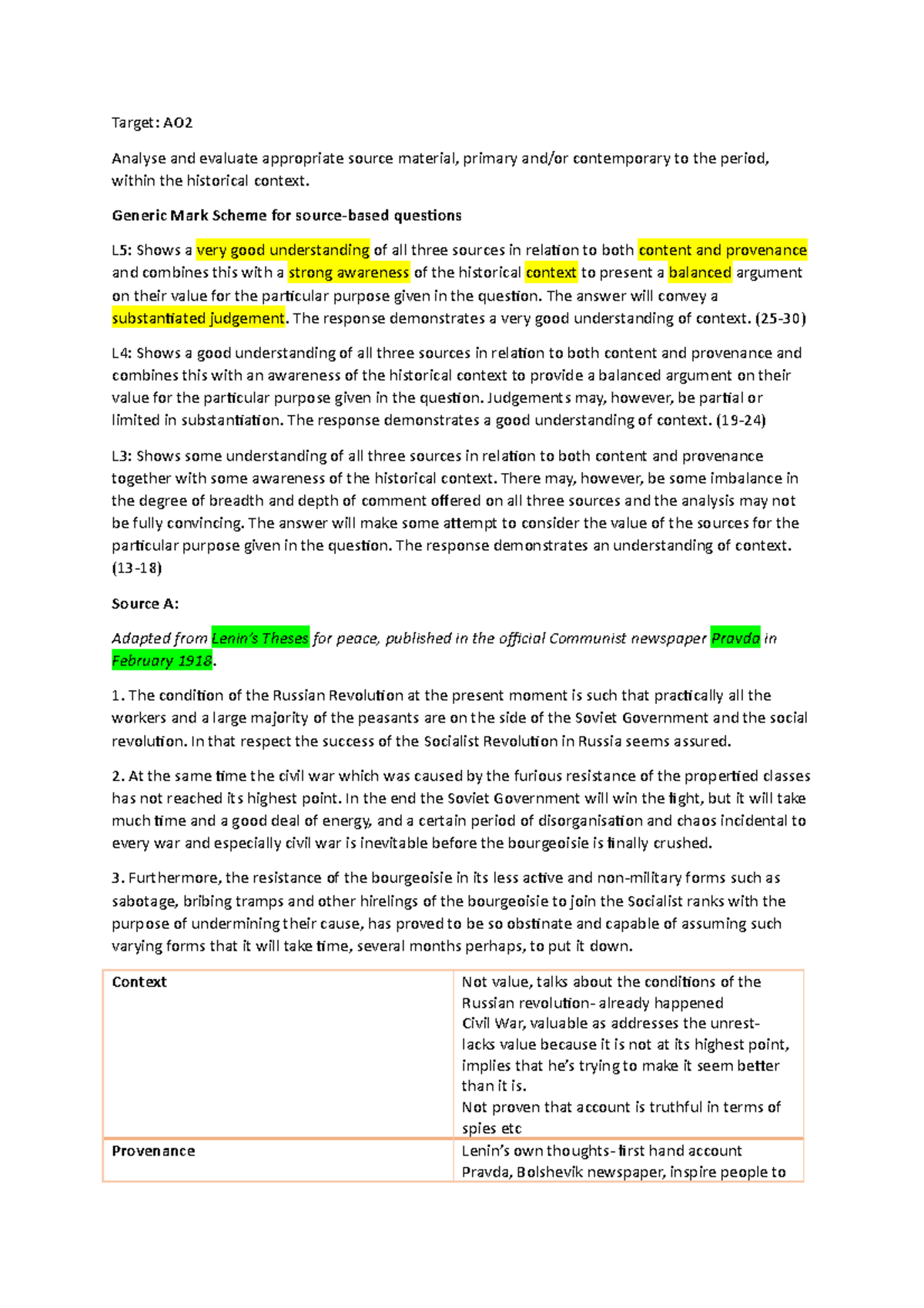 Lesson 5 - Analyzing Historical Sources in Context (AO) - Studocu