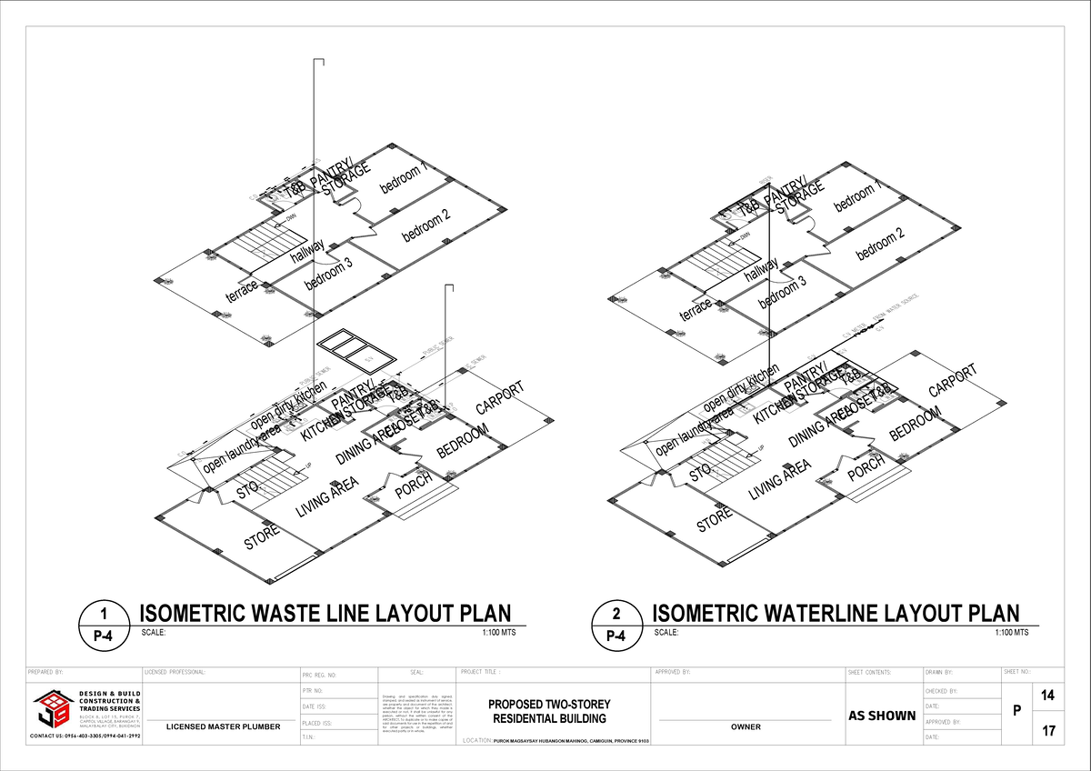 P4 - Isometric Waste Line Layout Plan for Proposed Residential Building ...