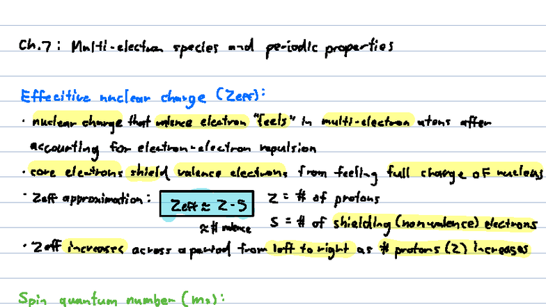 Ch.7: Multi-Electron Species & Periodic Properties Overview - Studocu