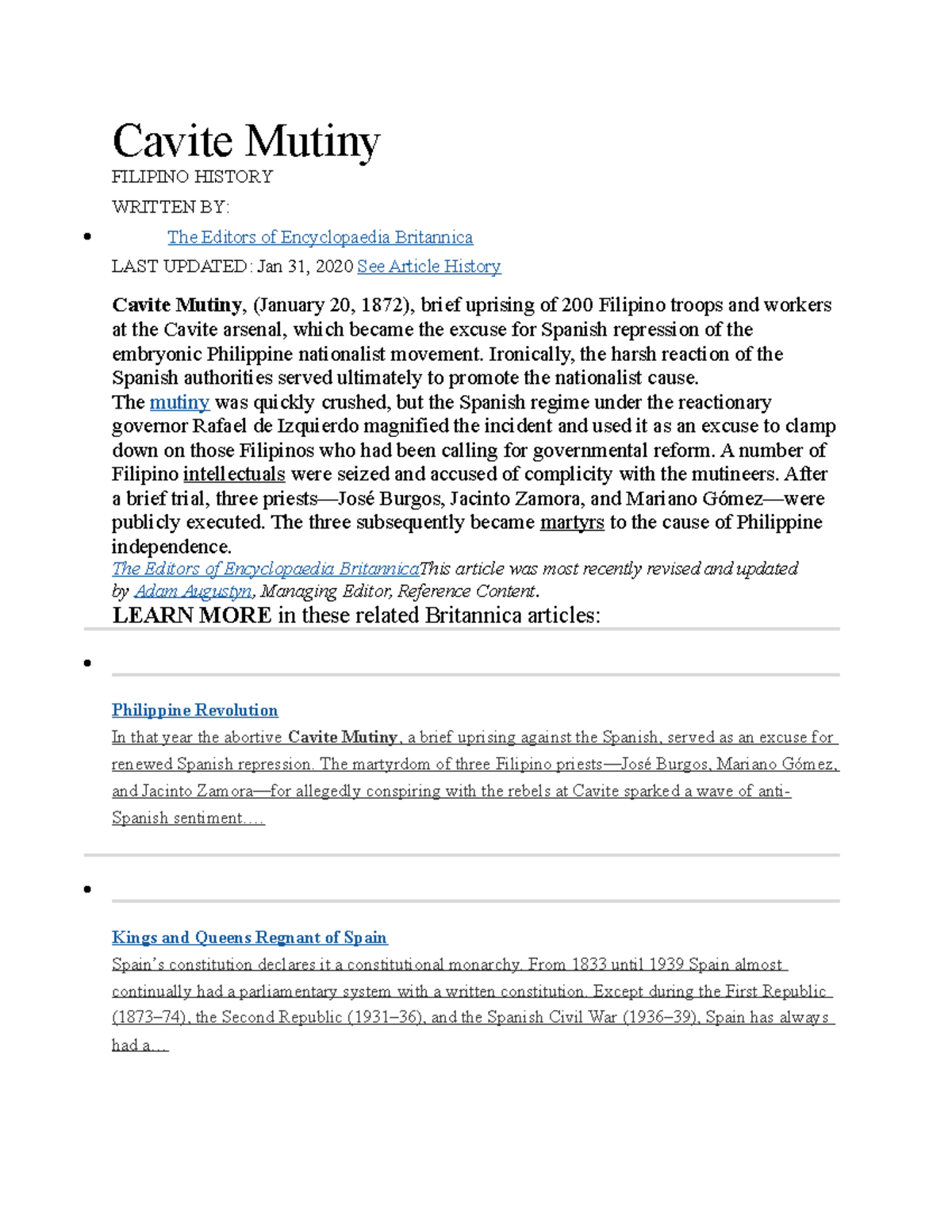 Cavite Mutiny (1872): Key Lessons and Historical Insights - Studocu