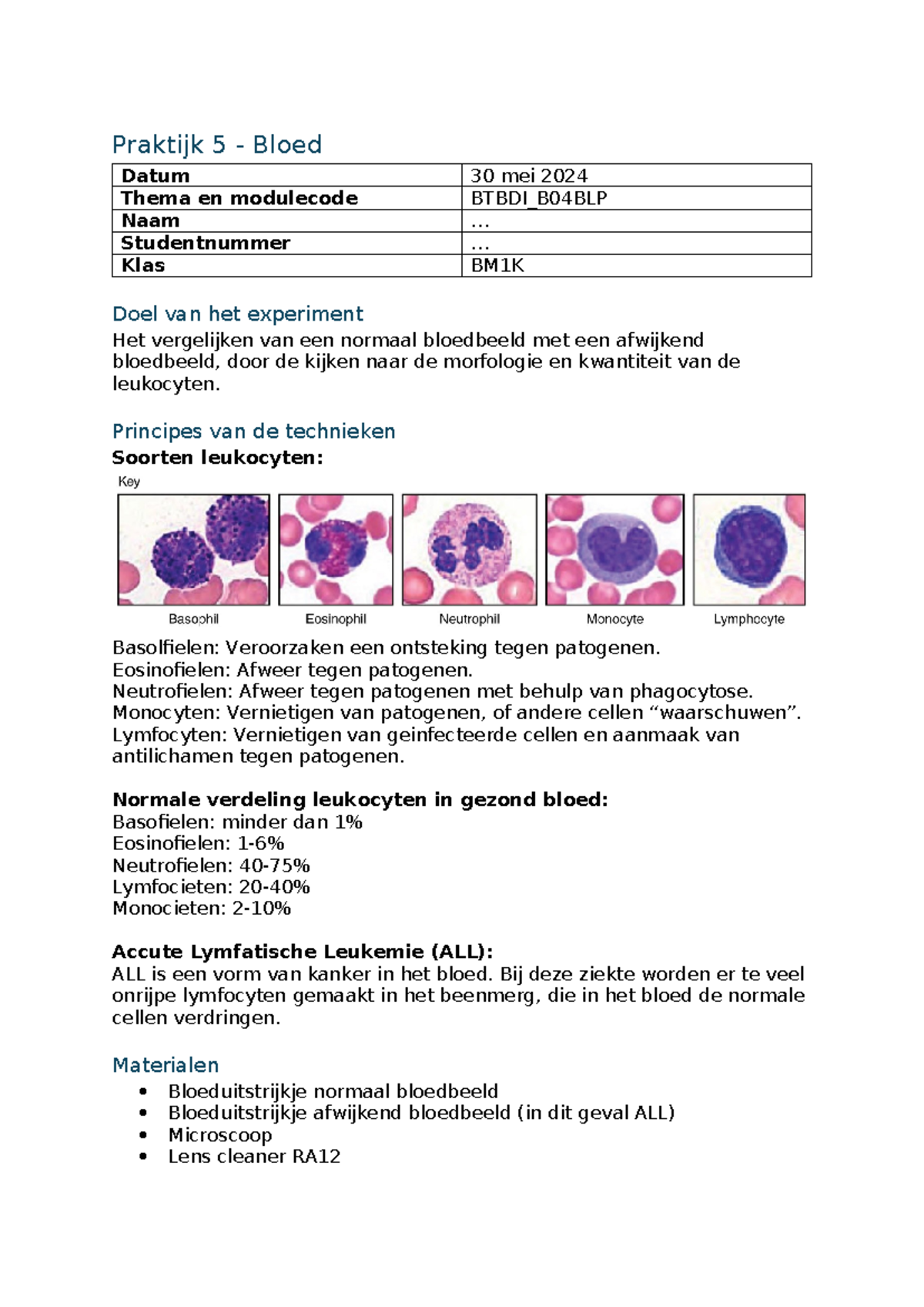 Praktijk 5: Vergelijking Normaal vs. Afwijkend Bloedbeeld BTBDI_B04BLP ...