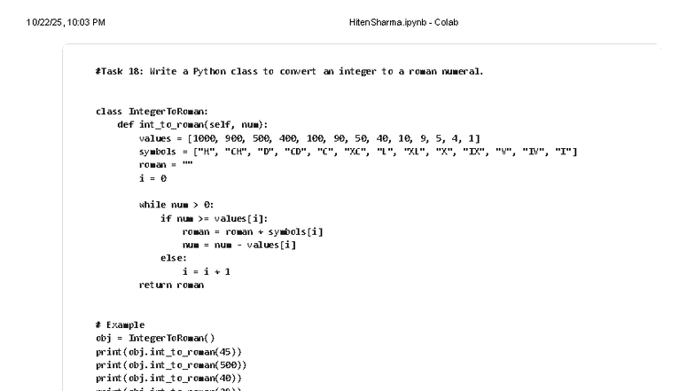 Colab 18-20: Python Classes for Integer to Roman, Power, and String ...