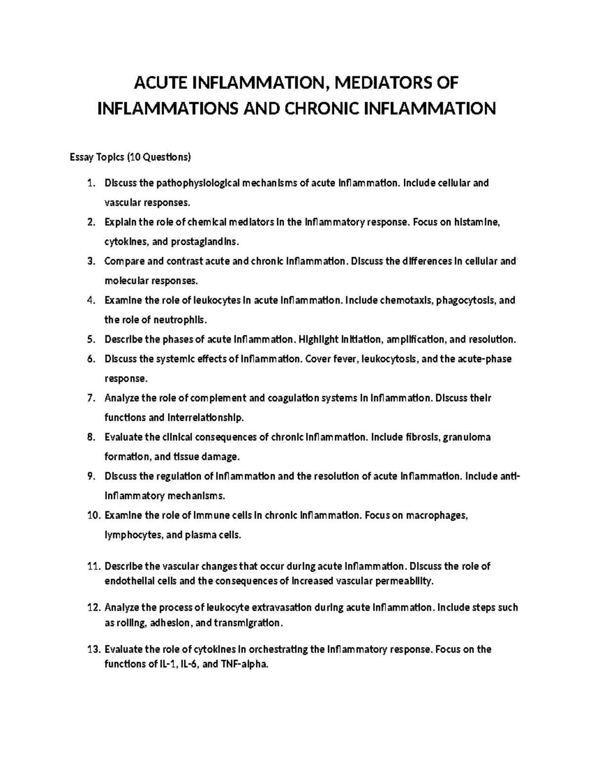 ACUTE INFLAMMATION: Essay Topics on Mediators & Chronic Inflammation ...