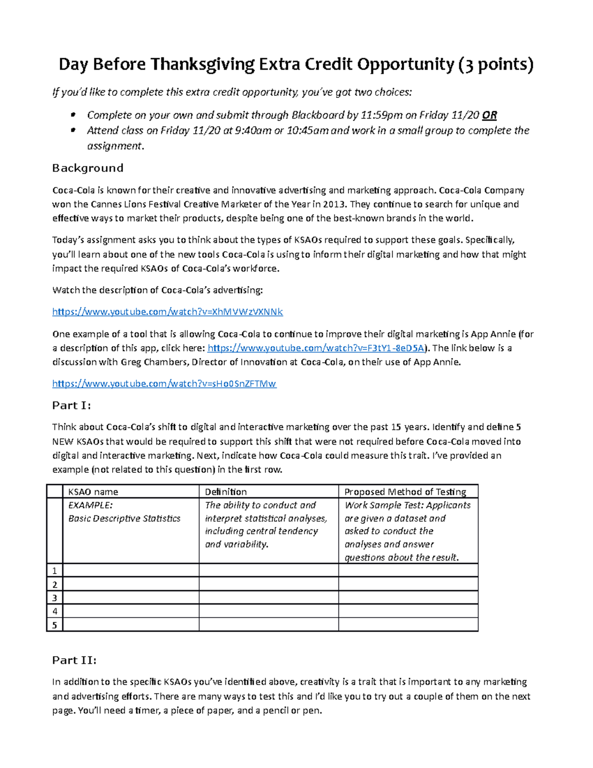 Day Before Thanksgiving Extra Credit Opportunity - Background Coca-Cola ...