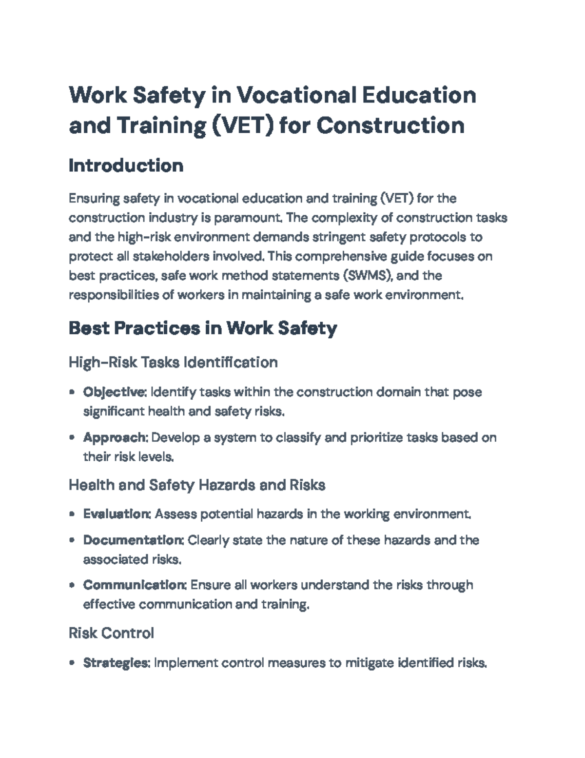 Work Safety Guidelines in Vocational Education for Construction (VET ...