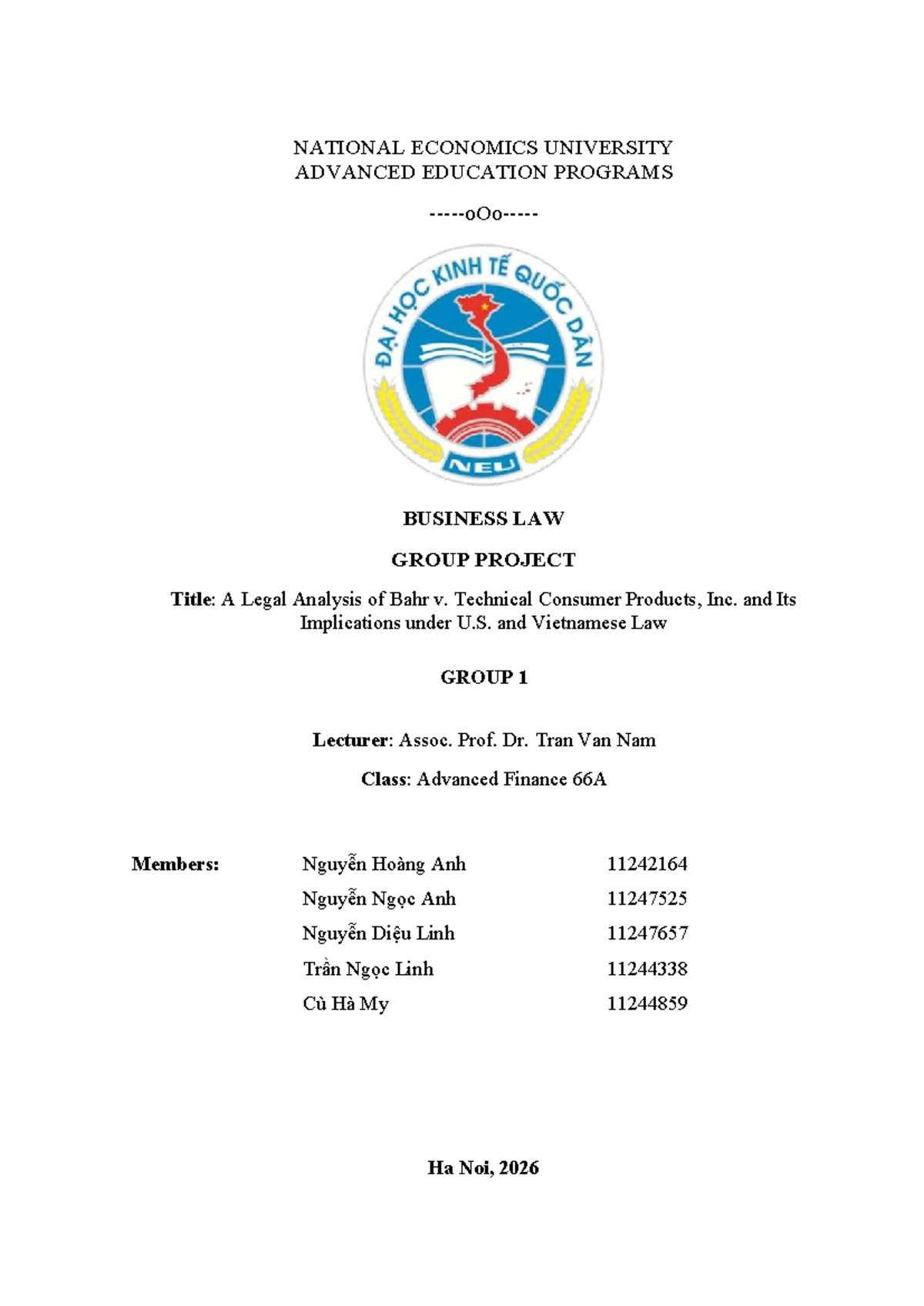Advanced Finance 66A Group Project: Legal Analysis of Bahr v. TCP - Studocu